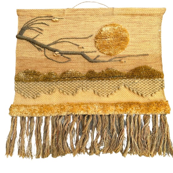 Art | Vintage Large Mid Century Sun Landscape Woven Jute Macrame Wall ...